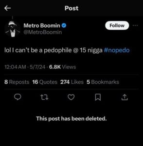Old Disturbing and Pedophilic Metro Boomin Tweets Resurface – aGOODoutfit